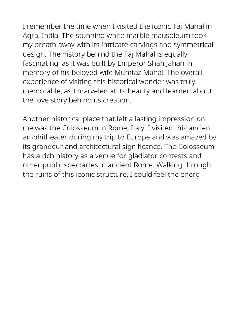 Narrate your experience of visiting a historical place of importance ...