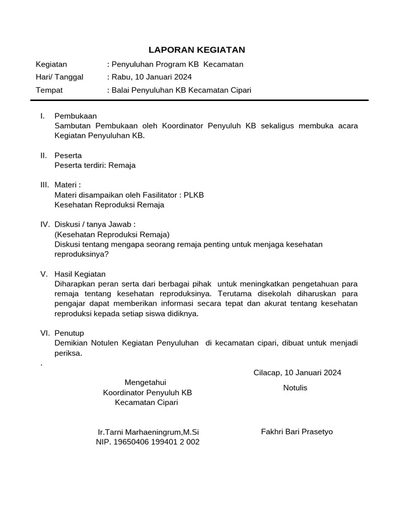 Notulen Penyuluhan KB 2024 | PDF