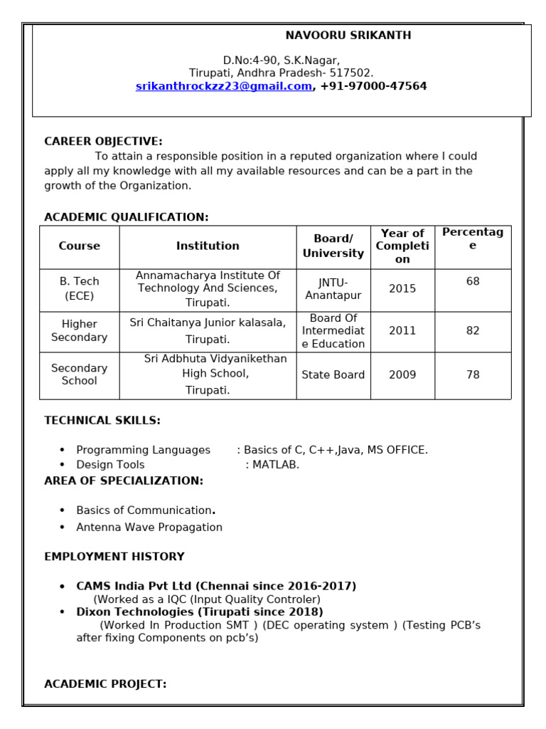 Srikanth Resume | PDF