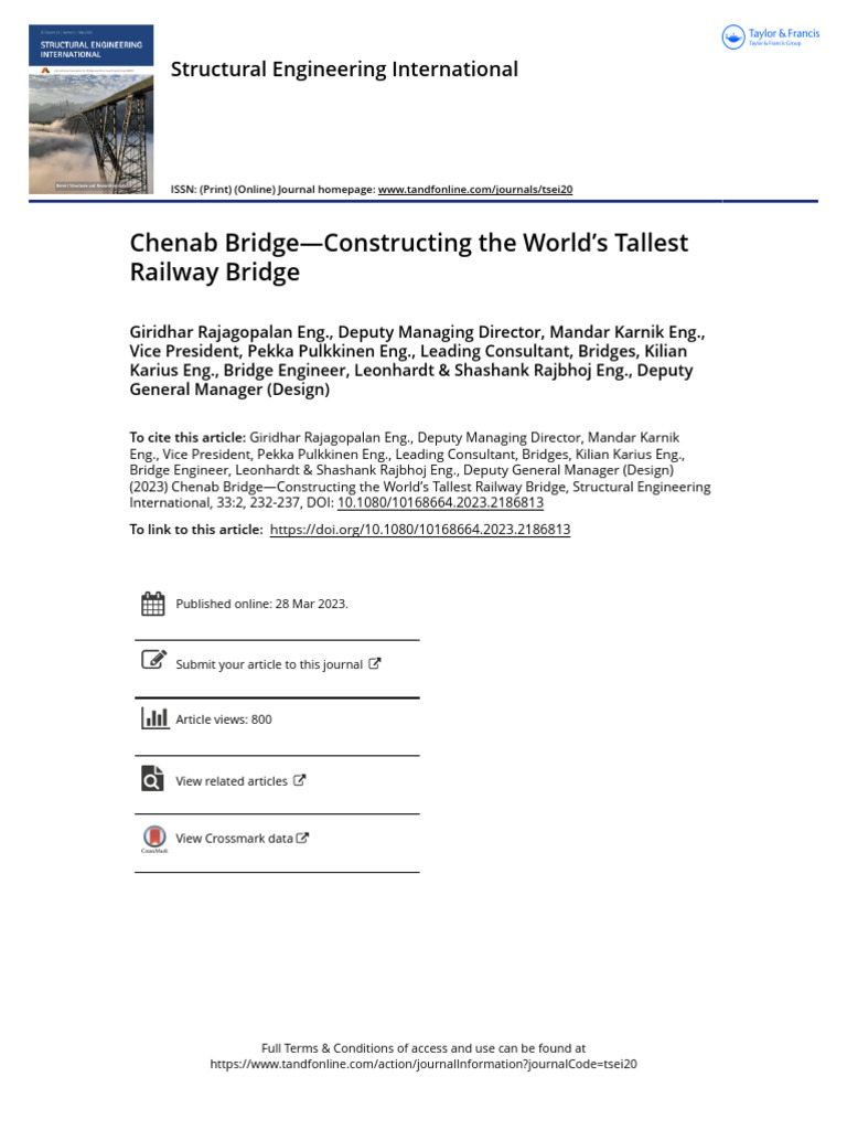 Chenab Bridge Constructing The World S Tallest Railway Bridge | PDF