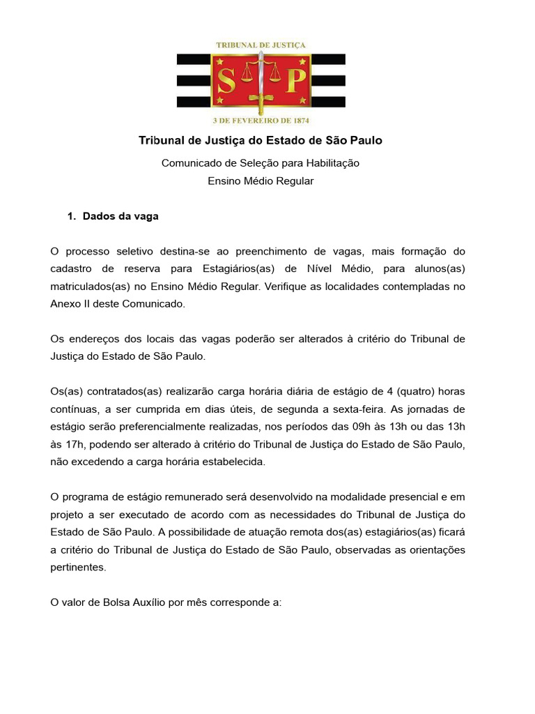 TJSP - Médio - 2023 - Comunicado | PDF