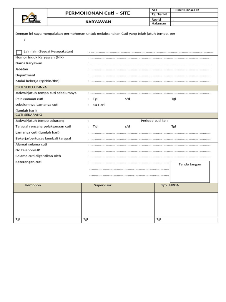 Surat Cuti PBL - 2024 | PDF