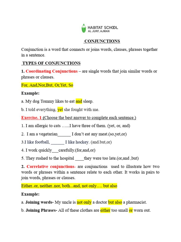 Conjunctions Notes For Free | PDF