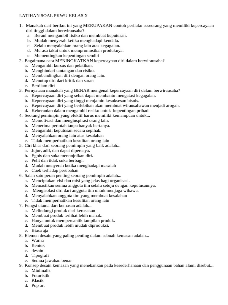 Latihan Soal Pkwu Kelas X | PDF
