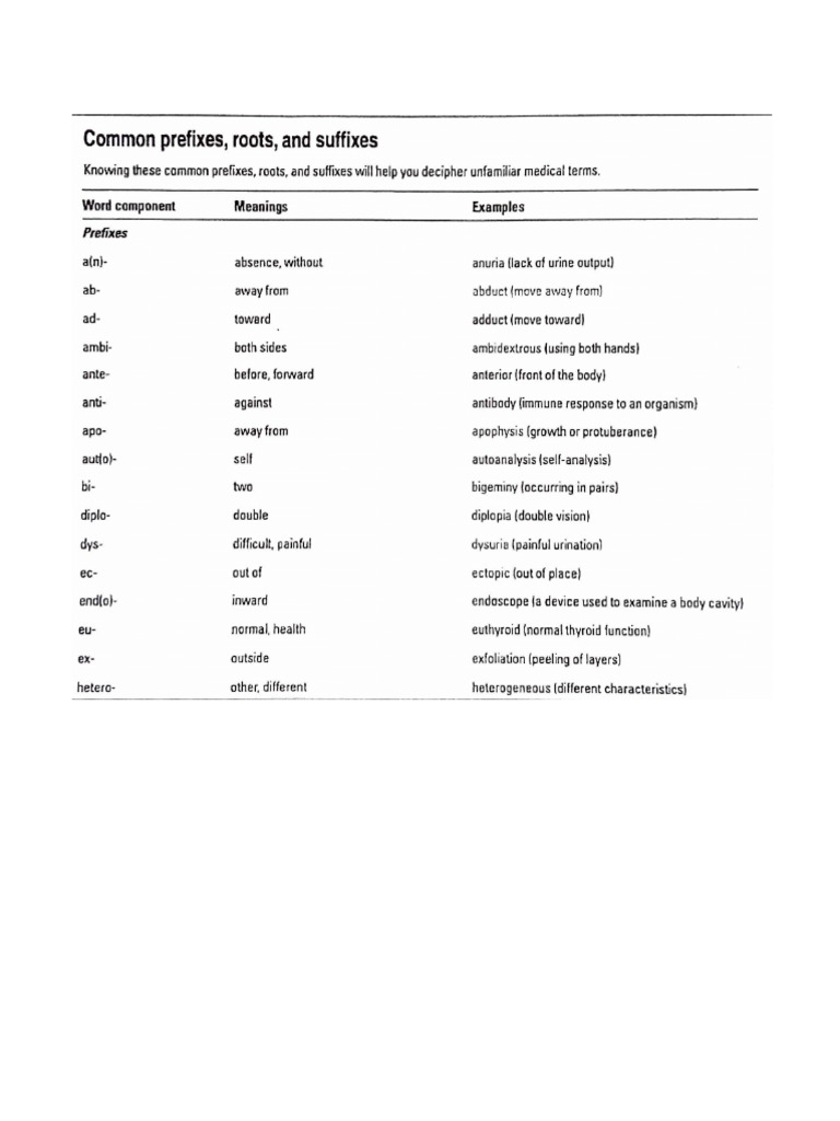 AnaPhy Prefixes and Suffixes | PDF | Edema | Vasodilation