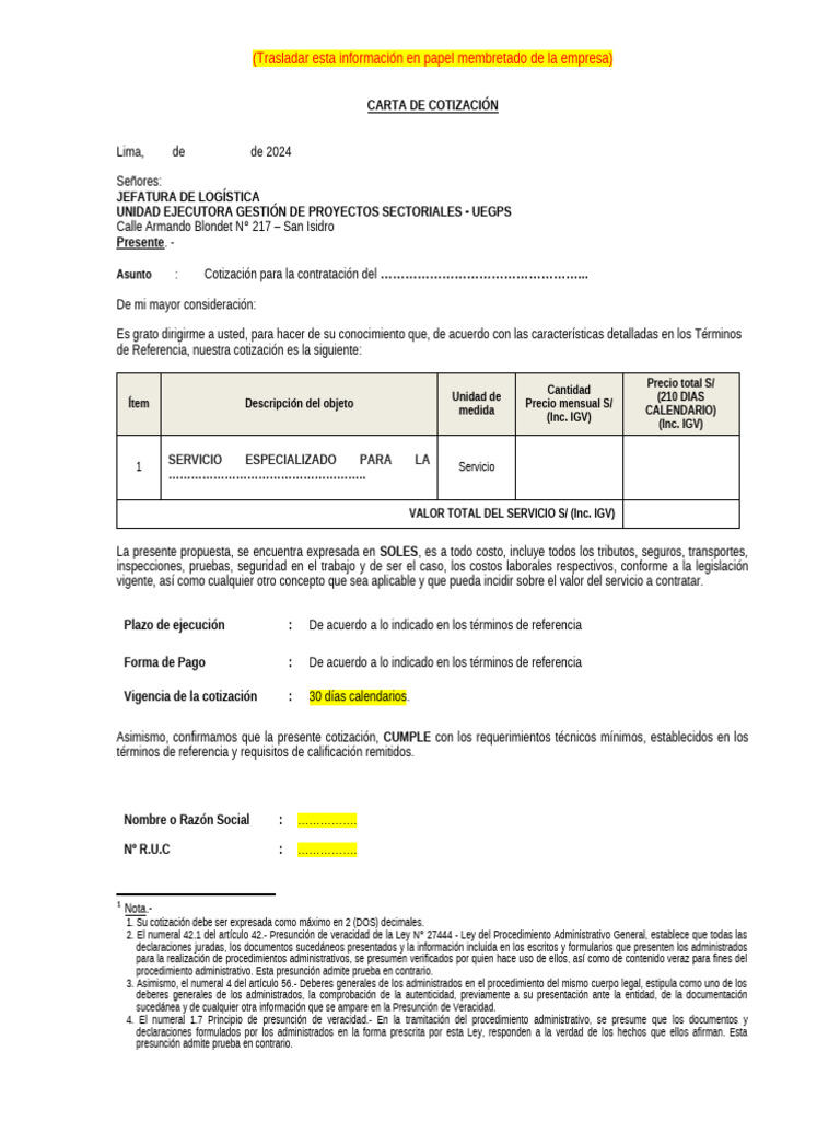 1. Formato Carta de Cotizacion 190824 | PDF