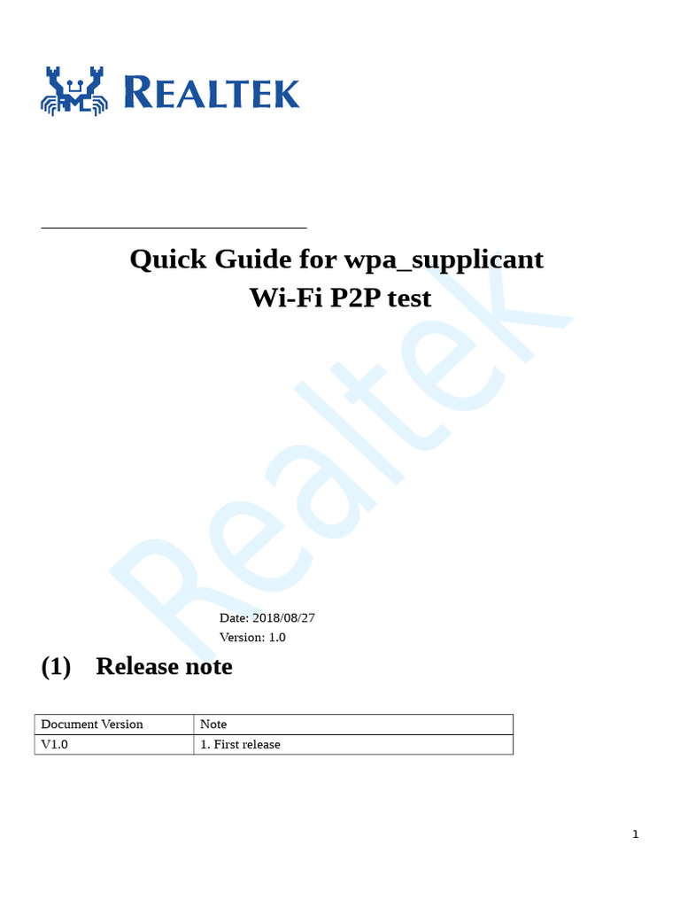 Quick Start Guide For Wpa Supplicant WiFi P2P Test | PDF