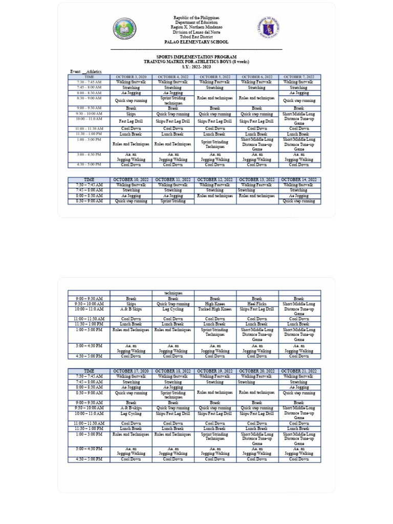 Athletics Traing Matrix - Compress | PDF