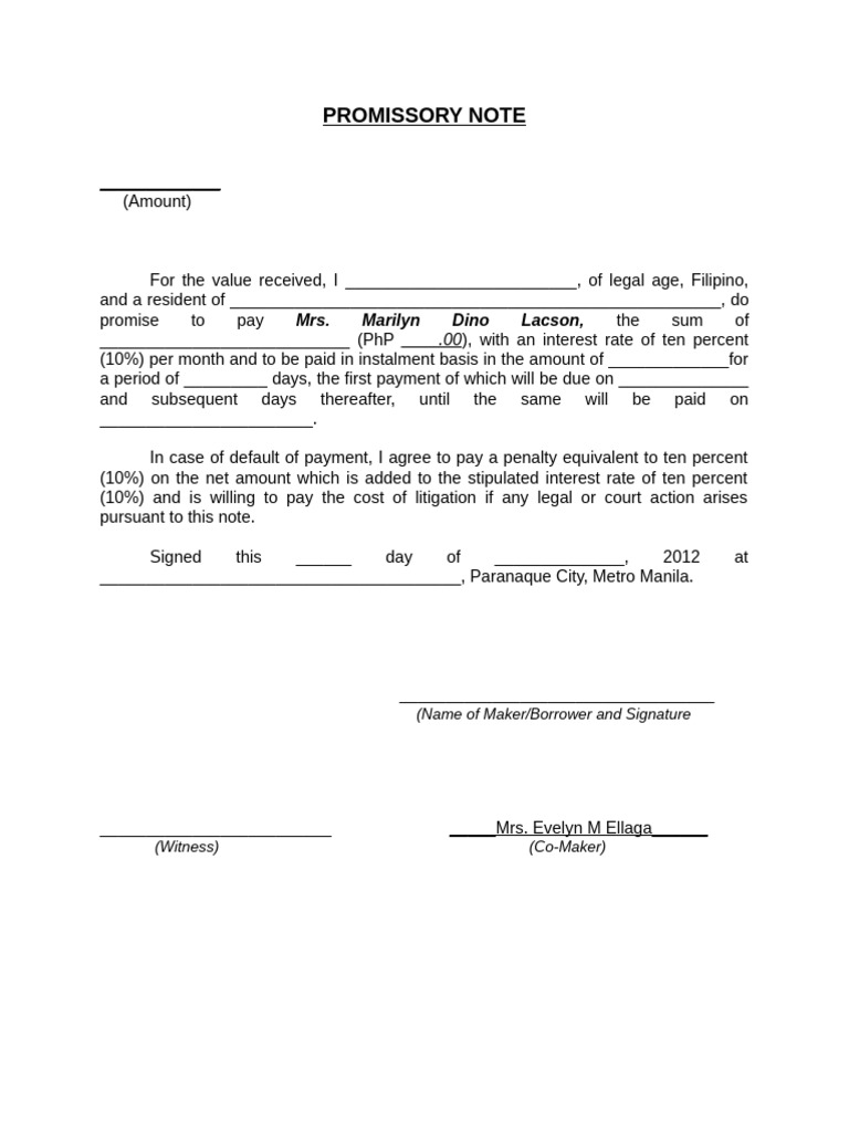 Promissory Note Final (1) | PDF