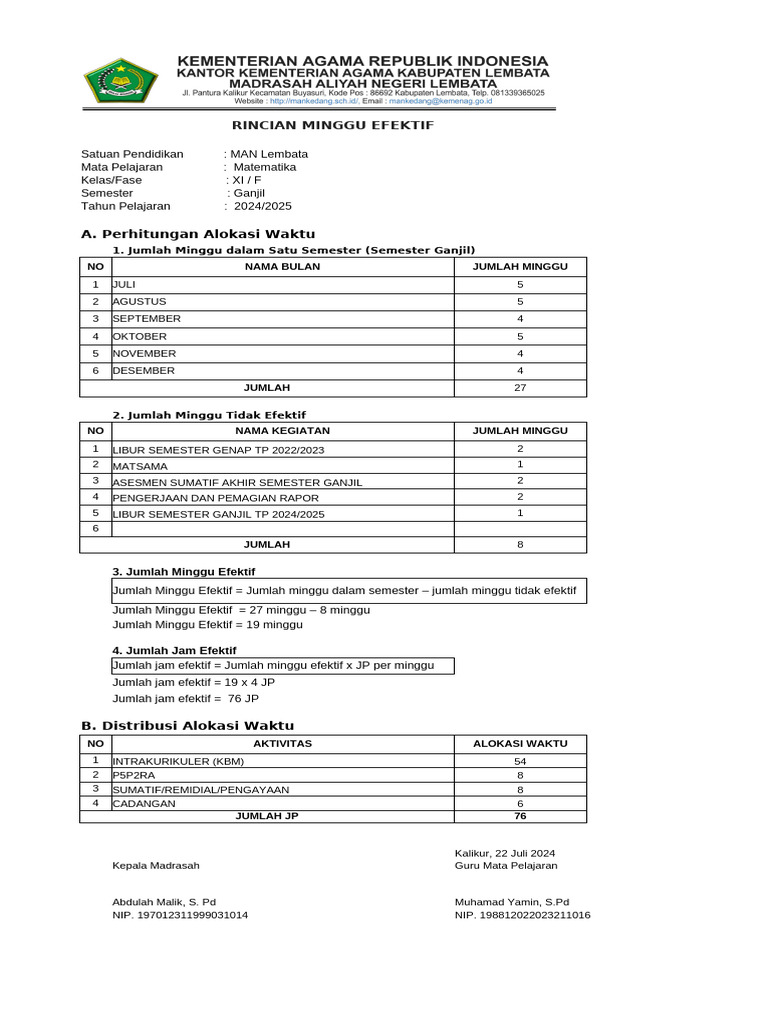 Alokasi Waktu, Prota, Prosem | PDF