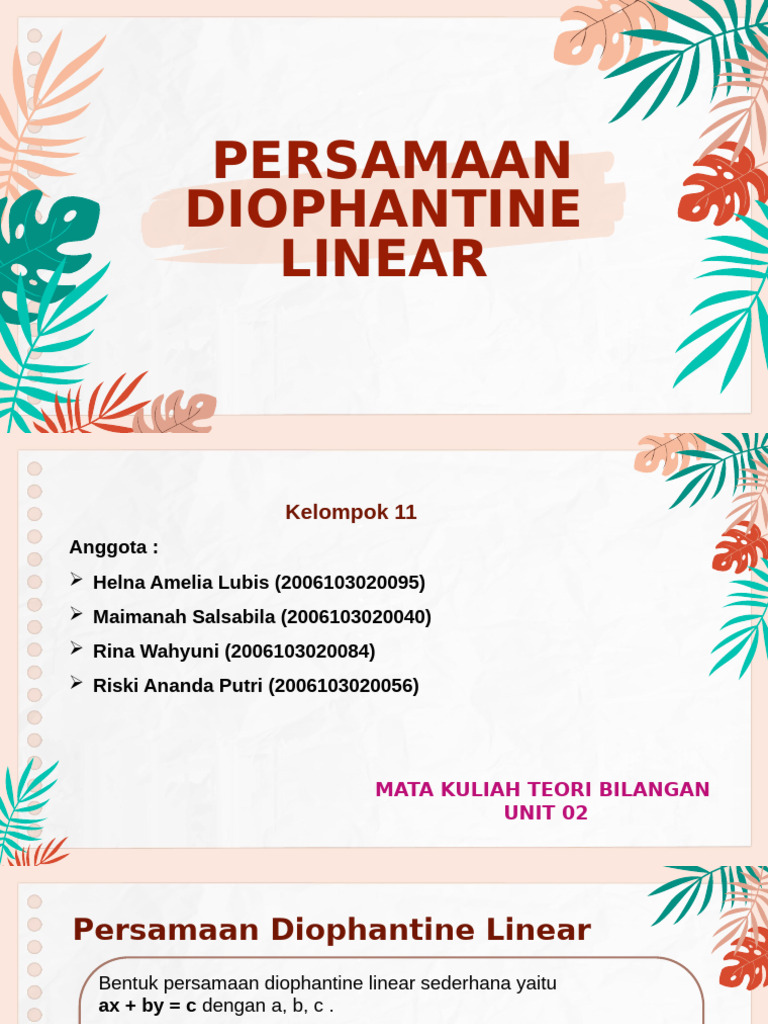 Kelompok 11 - Persamaan Diophantine Linear - Teori Bilangan 02 | PDF