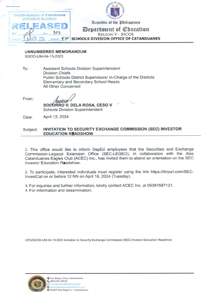 Rec Um 2024 Invitation To Security Exchange Commission Sec Investor ...