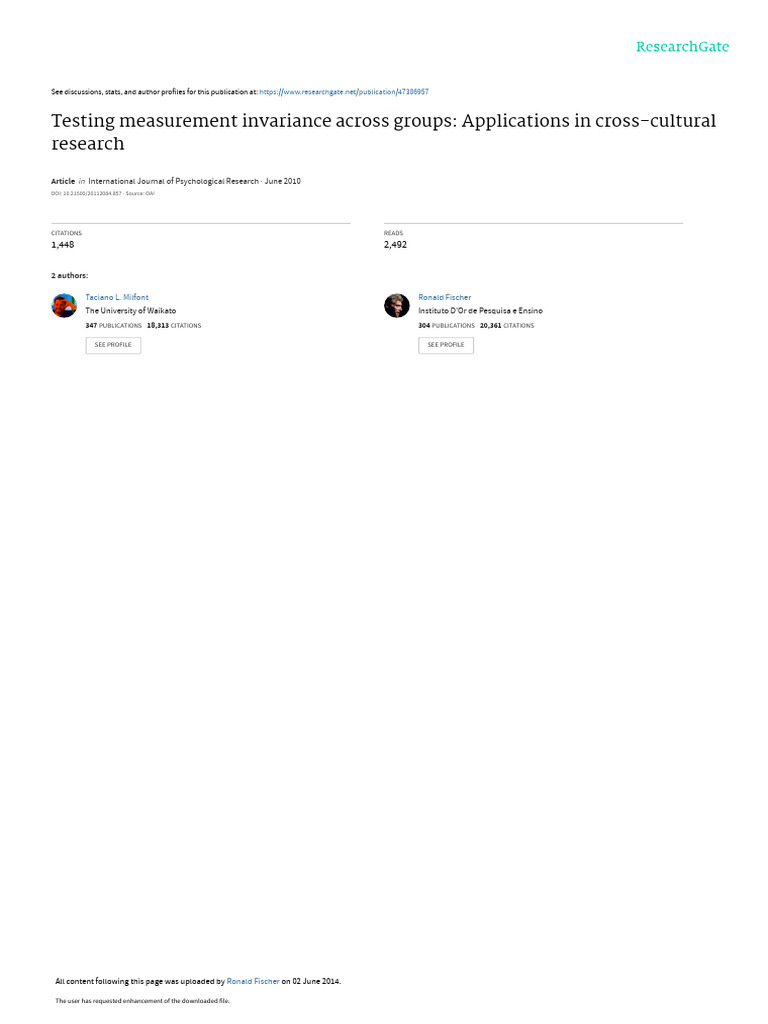 Testing Measurement Invariance Across Groups Appli | PDF