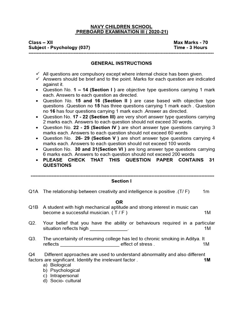 Preboard Paper 2020-21 | PDF