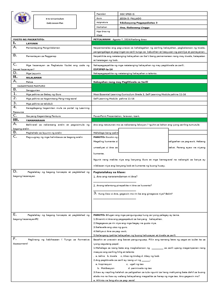 PRIOR ROSSANA JOY ESP3 EsP3PKP Ia 14 Q1 - WEEK 2 - Day 3 | PDF