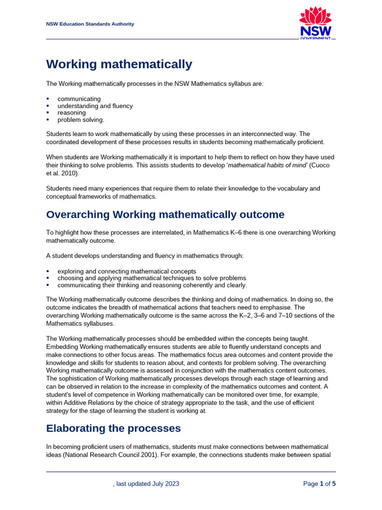 Elaborating On Working Mathematically K 10 | PDF