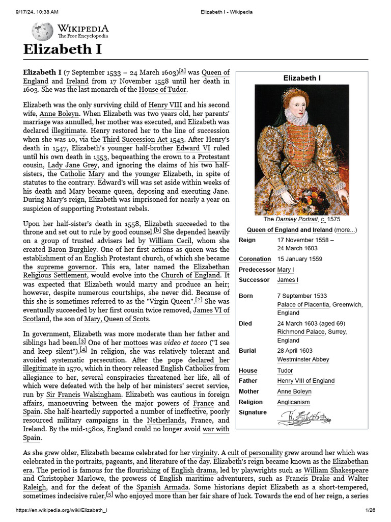 Elizabeth I - Wikipedia | PDF