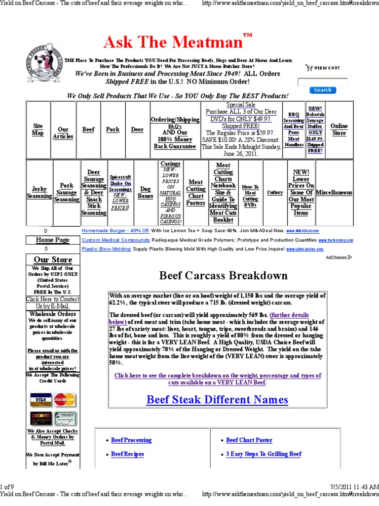 Yield on Beef Carcass - The Cuts of Beef and Their Average Weights on ...