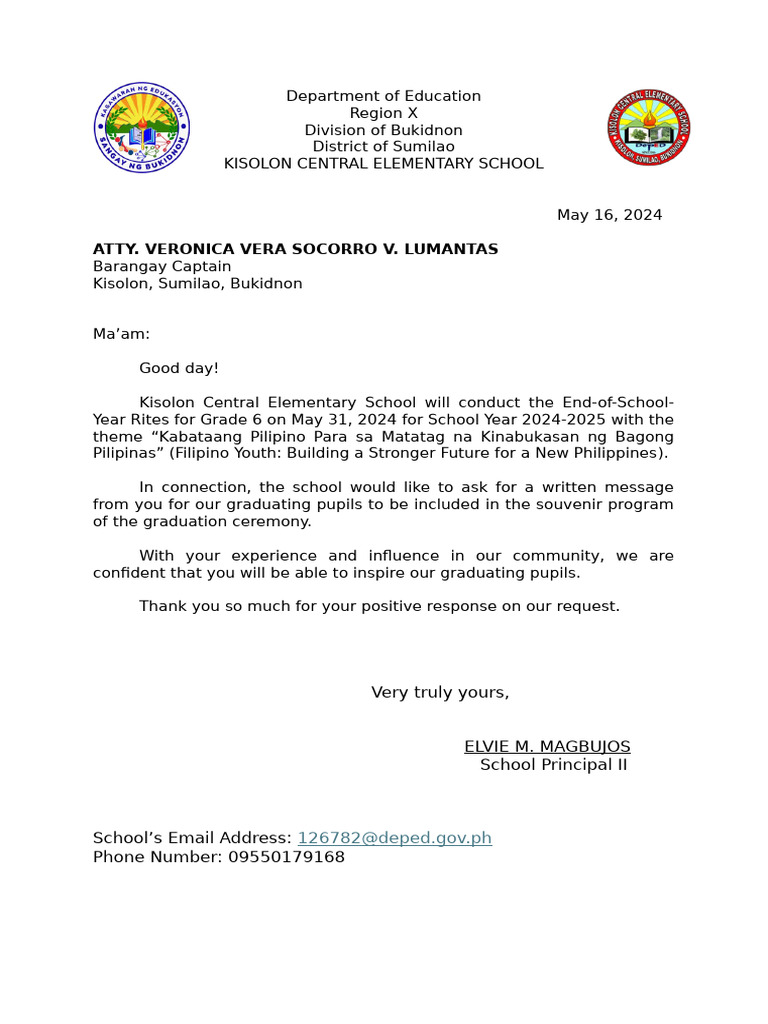 Letter For Mayor and Kap Program | PDF