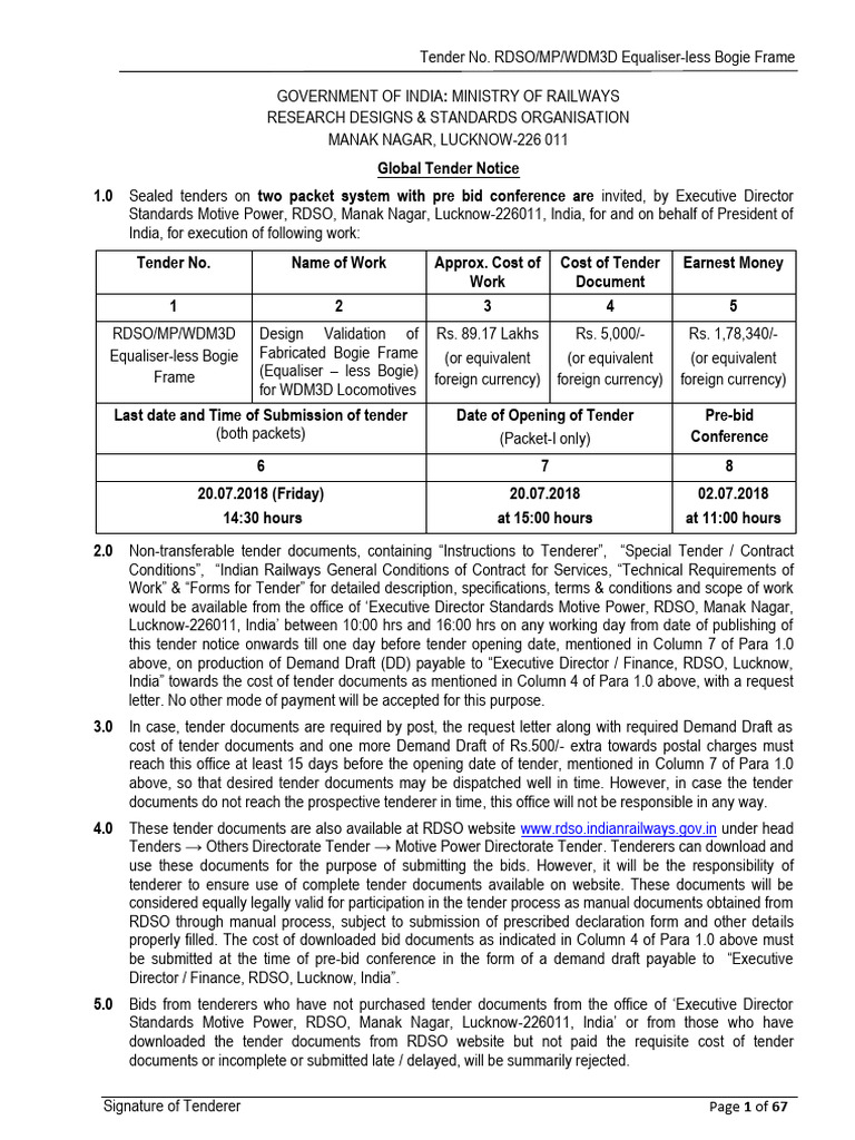 Global Tender Notice - Tender Documents - WDM3D | PDF
