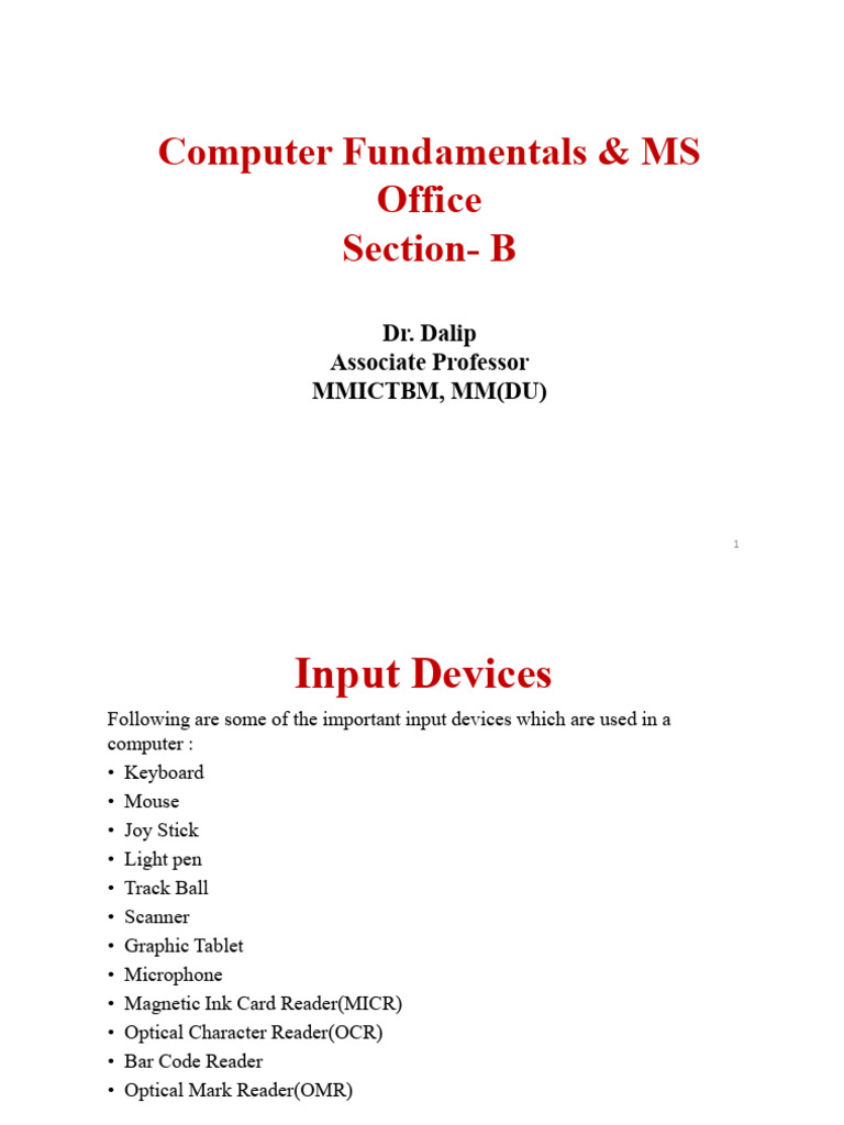 Computer Fundamentals & MS Office Section - B | PDF | Computer Data Storage | Printer (Computing)