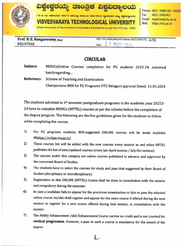 Circular MOOCs Online Courses Completion For PG Students 2023 24 Batch | PDF