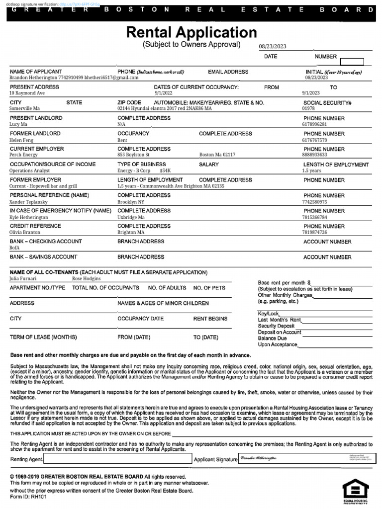 Rental Application (GBREB RH101) (Version 5) | PDF