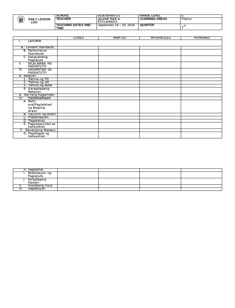 DLL Filipino Format | PDF