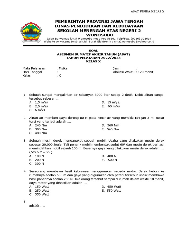 Asat Fisika X 2223 | PDF