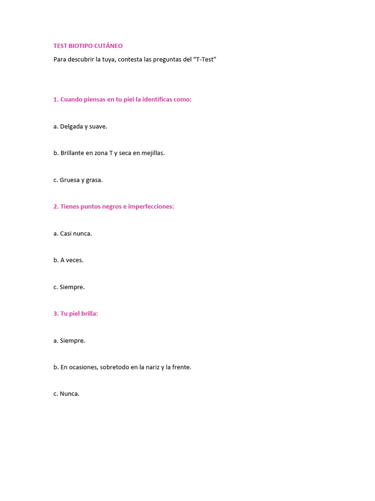 Test Biotipo Cutáneo | PDF