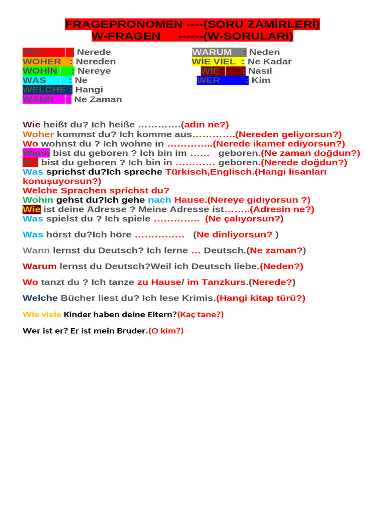 FRAGEPRONOMEN | PDF