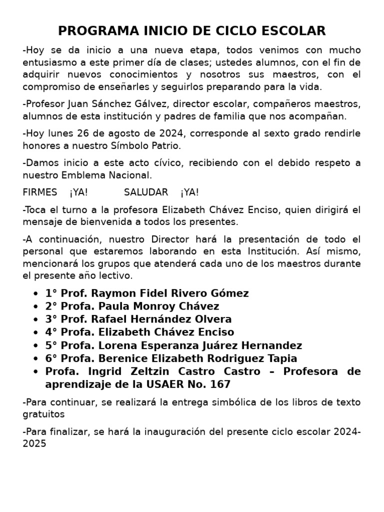 Programa Inicio de Ciclo Escolar | PDF