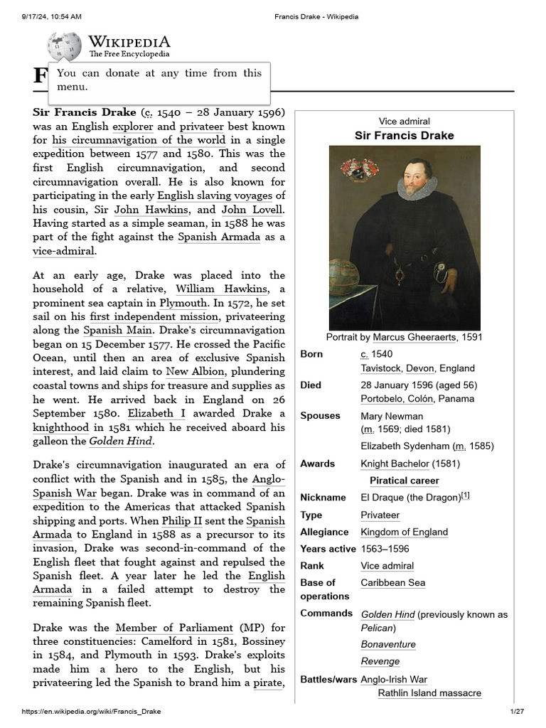 Francis Drake - Wikipedia | PDF
