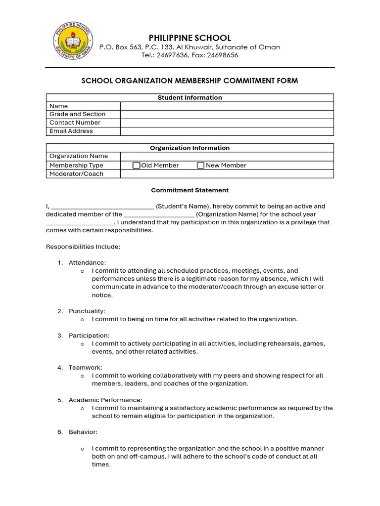 PS Org Commitment Form | PDF