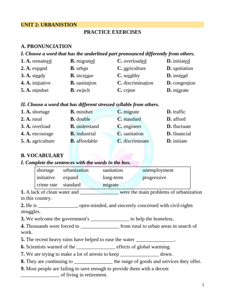 Unit 2 Urbanisation No Key | PDF