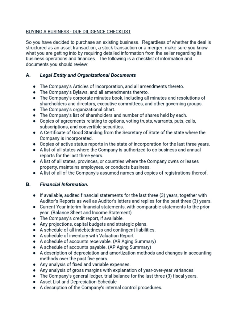 Business Acquisition Checklist | PDF