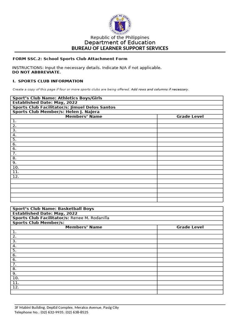 TAEKWONDO FORM SSC.2 School Sports Club Attachment Form v1 1 | PDF