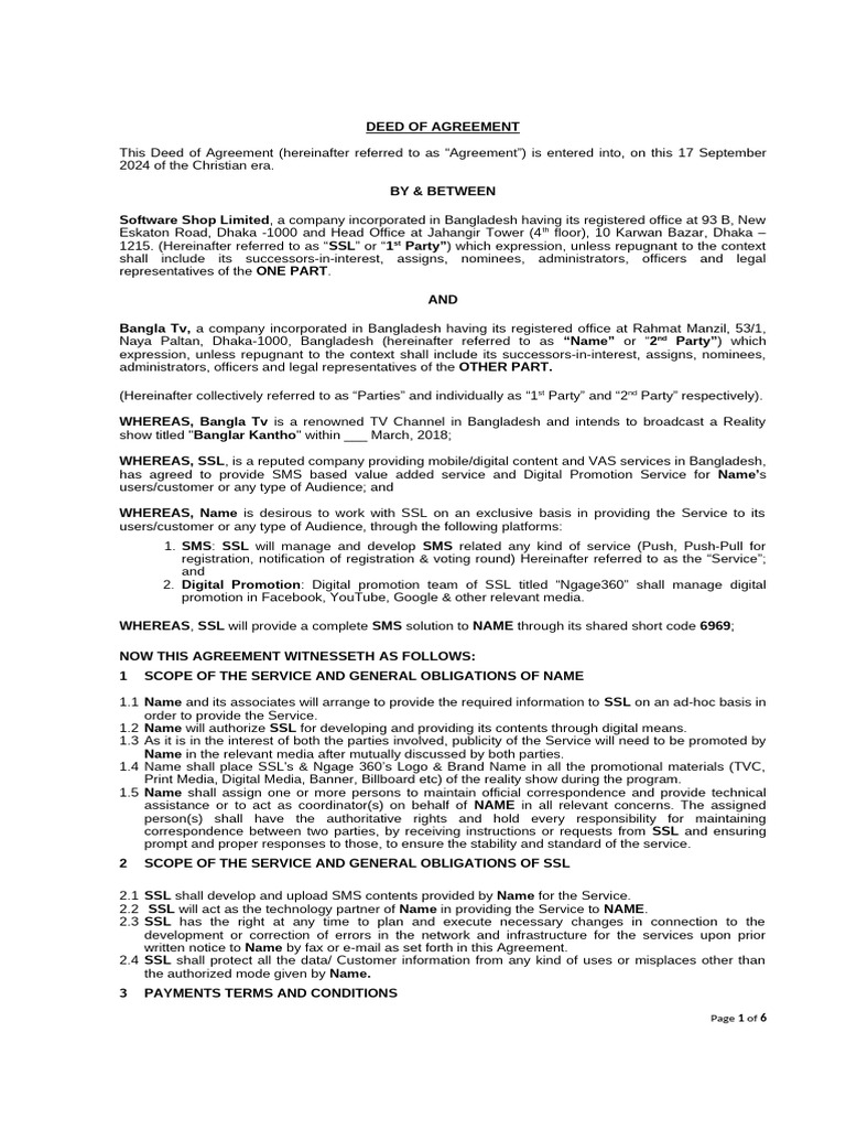 Agreement With Bangla TV - Push-Pull, Push | PDF