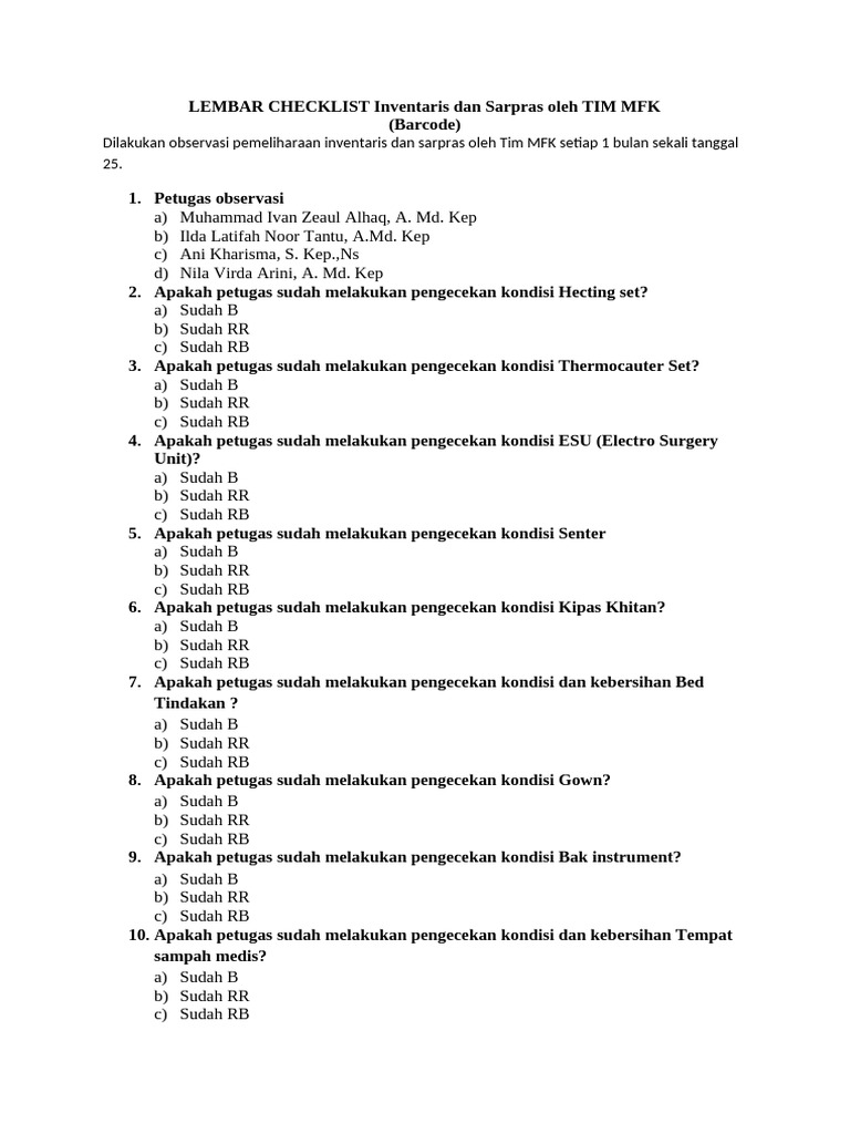 Checklist MFK R.Khitan | PDF