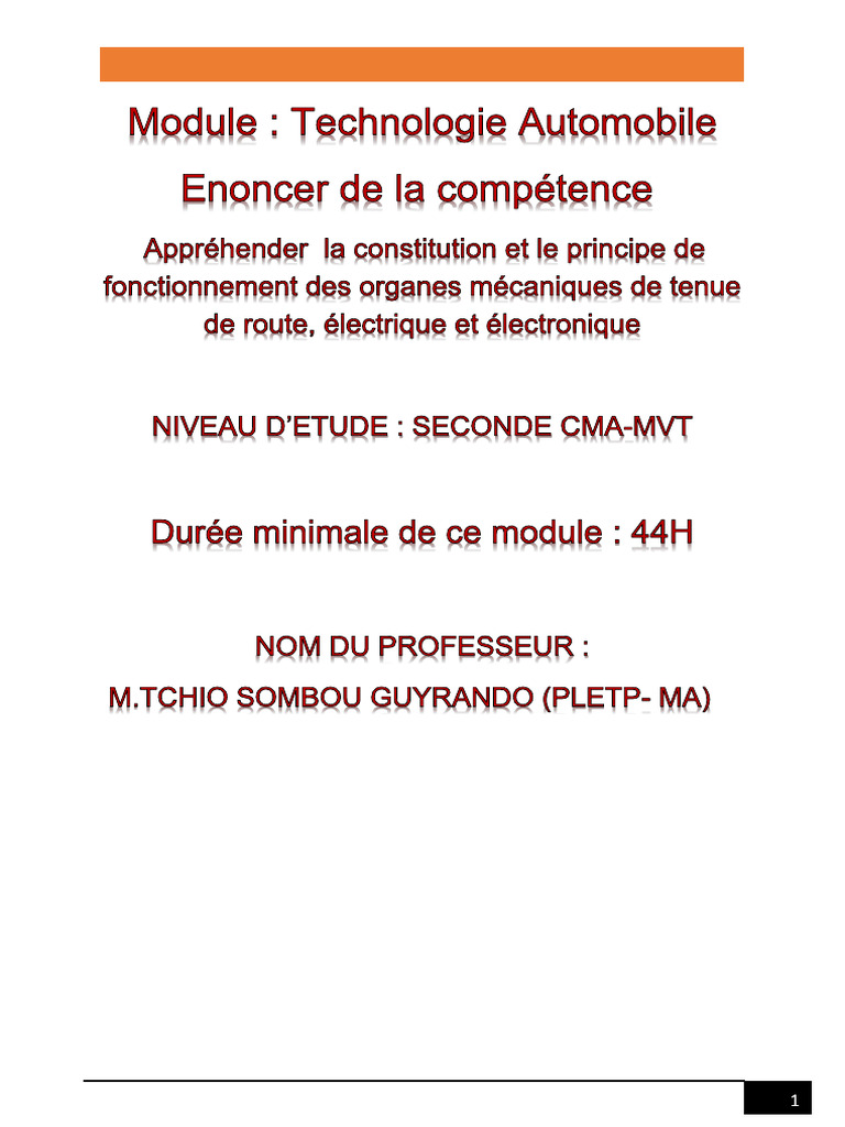 Cours de Techno Auto Seconde Cmat MVT | PDF