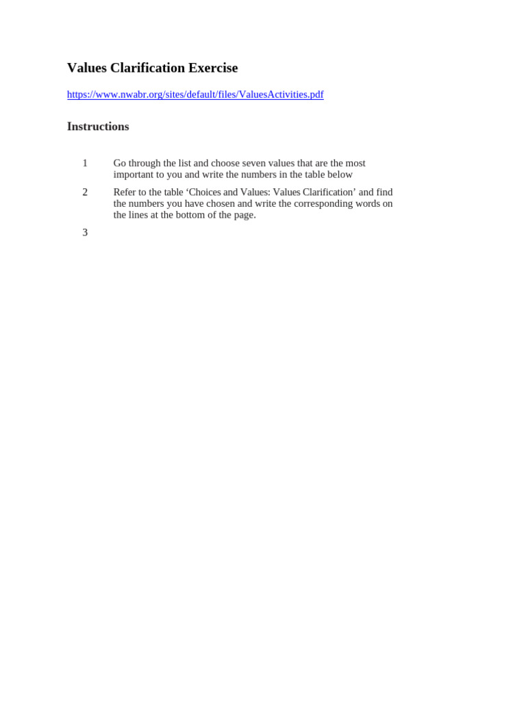 Values Clarification Exercise | PDF