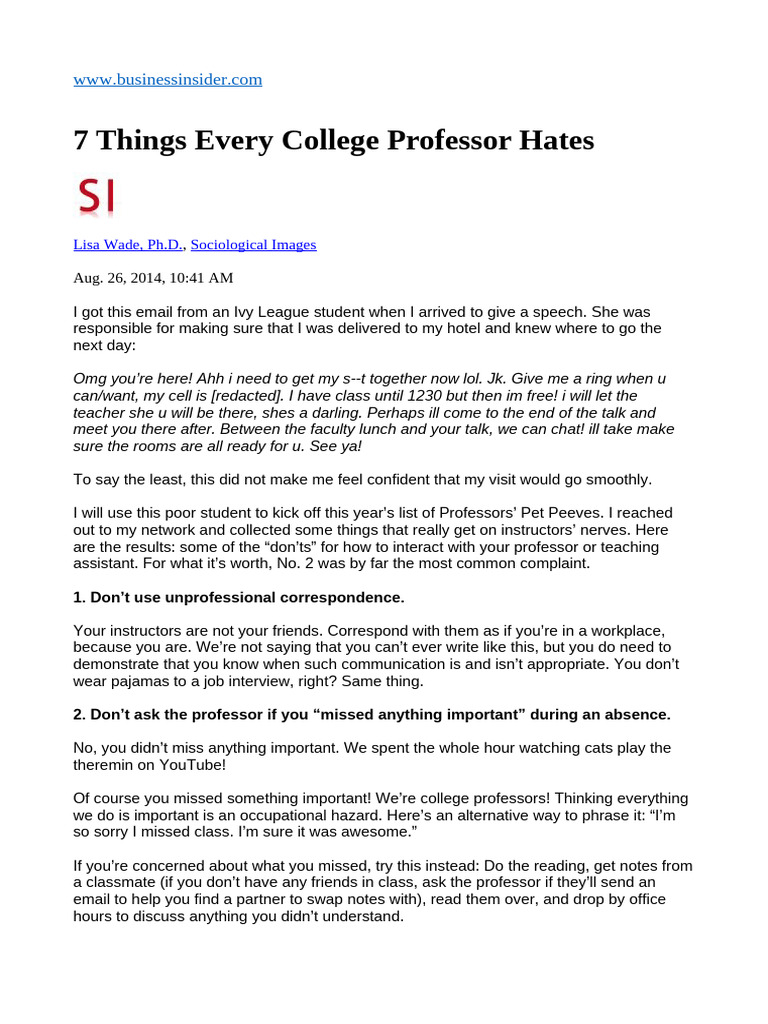 College Professors' Top 7 Pet Peeves | PDF