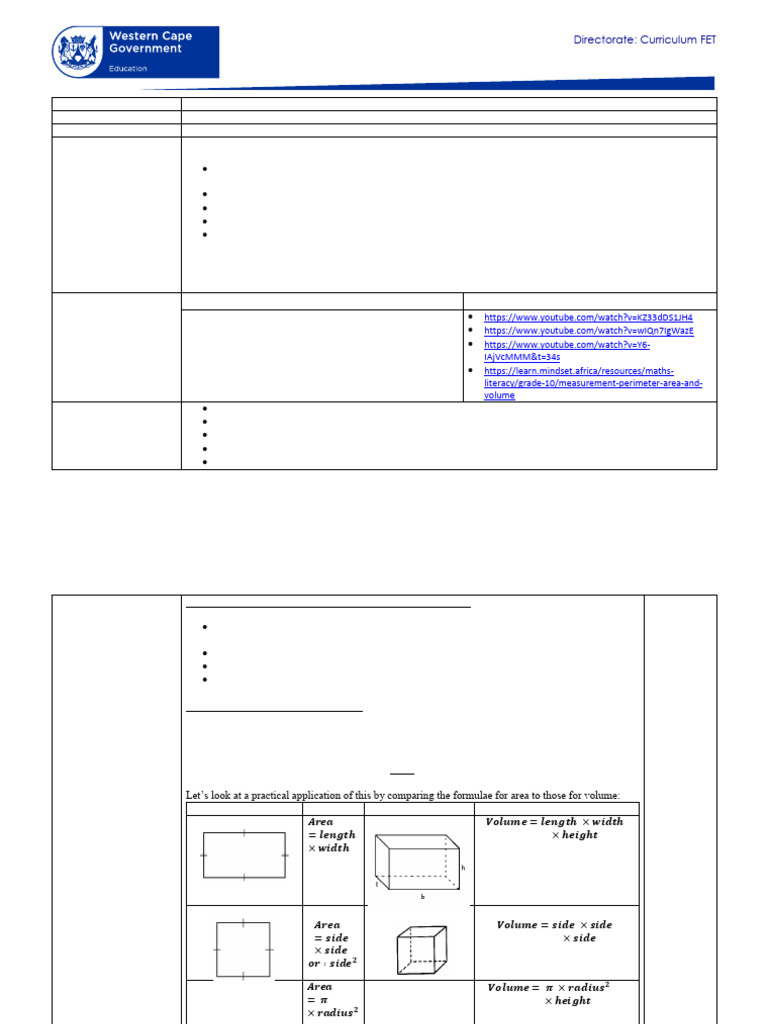 Mathematical Literacy Grade 10 Term 3 Week 5 - 2020 | PDF
