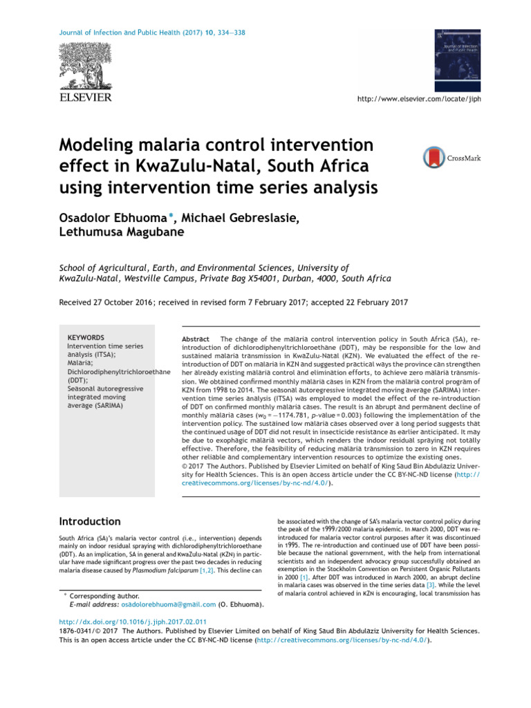 Modeling Malaria Control Intervention Effect in KwaZu - 2017 - Journal of Infect | PDF