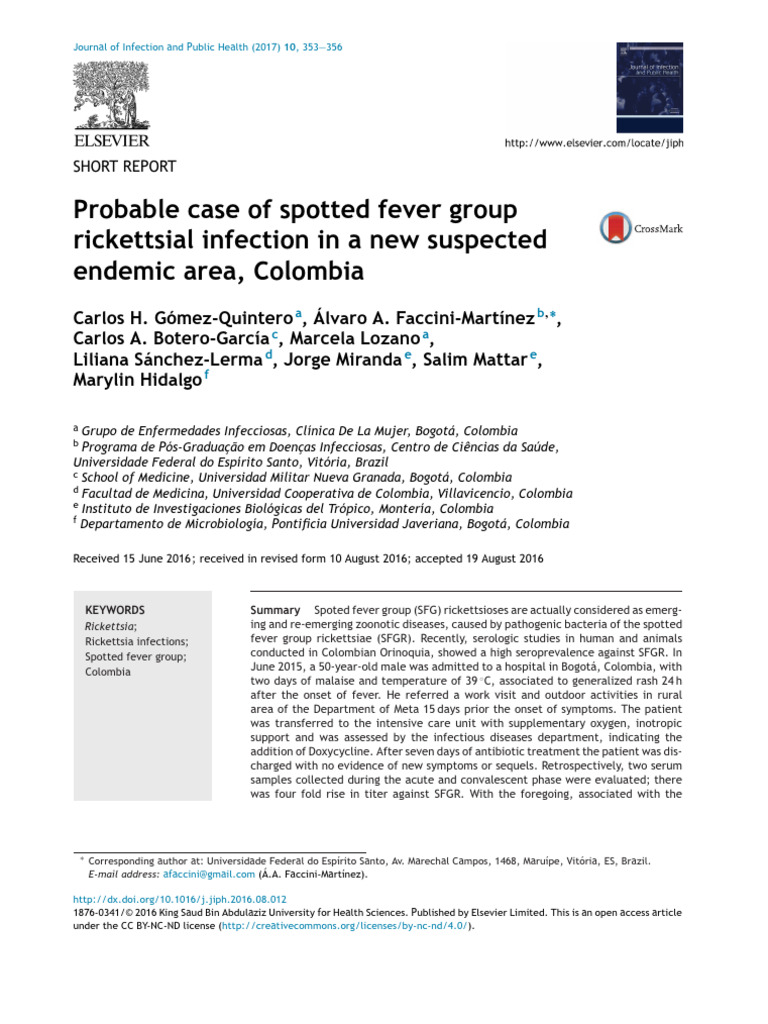 Probable Case of Spotted Fever Group Rickettsial in 2017 Journal of ...