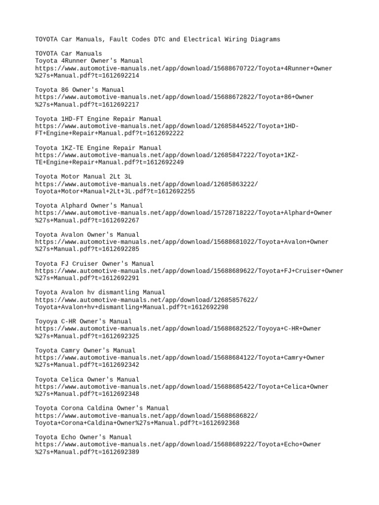 TOYOTA Car Manuals, Fault Codes DTC and Electrical Wiring Diagrams | PDF