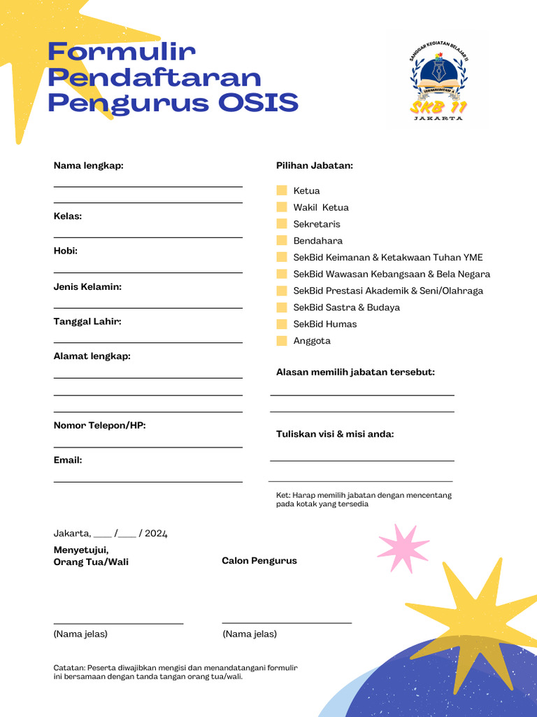 Formulir Pendaftaran OSIS | PDF