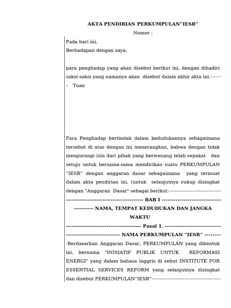 Akta Pendirian Perkumpulan | PDF