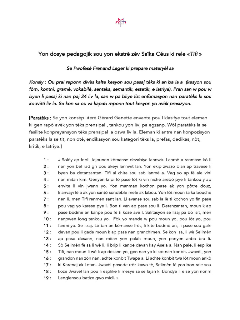 Frenand Leger Plan Leson Sou Tifi Saika Ceus | PDF