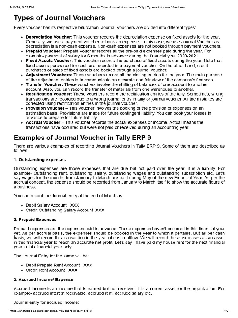 How To Enter Journal Vouchers in Tally - Types of Journal Vouchers2 | PDF
